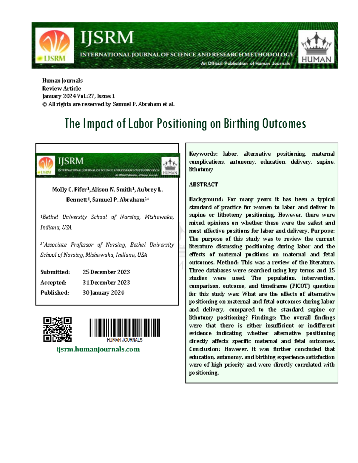 The Impact of Labor Positioning on Maternal and Fetal Outcomes (NURS ...