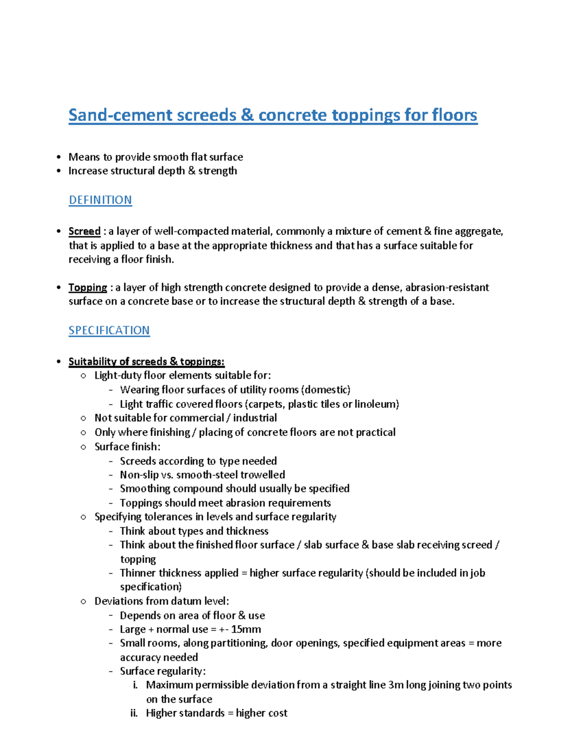 Sand-Cement Screeds & Toppings for Floors: Specifications & Guidelines ...