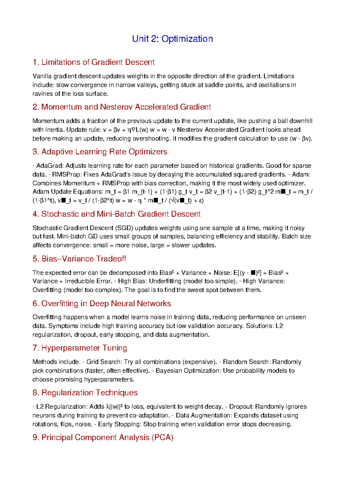 Unit 2: Optimization Techniques in Artificial Neural Networks (ANN) - Studocu