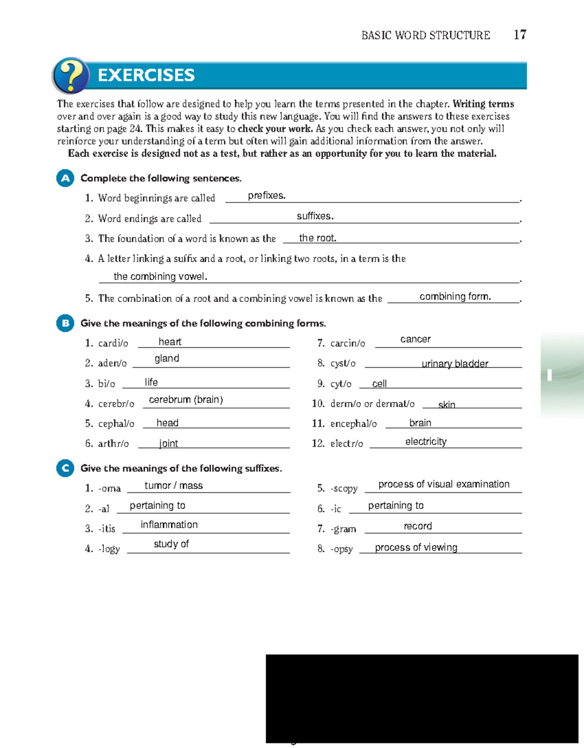 BASIC WORD STRUCTURE: 17 EXERCISES for The Language of Medicine - Studocu