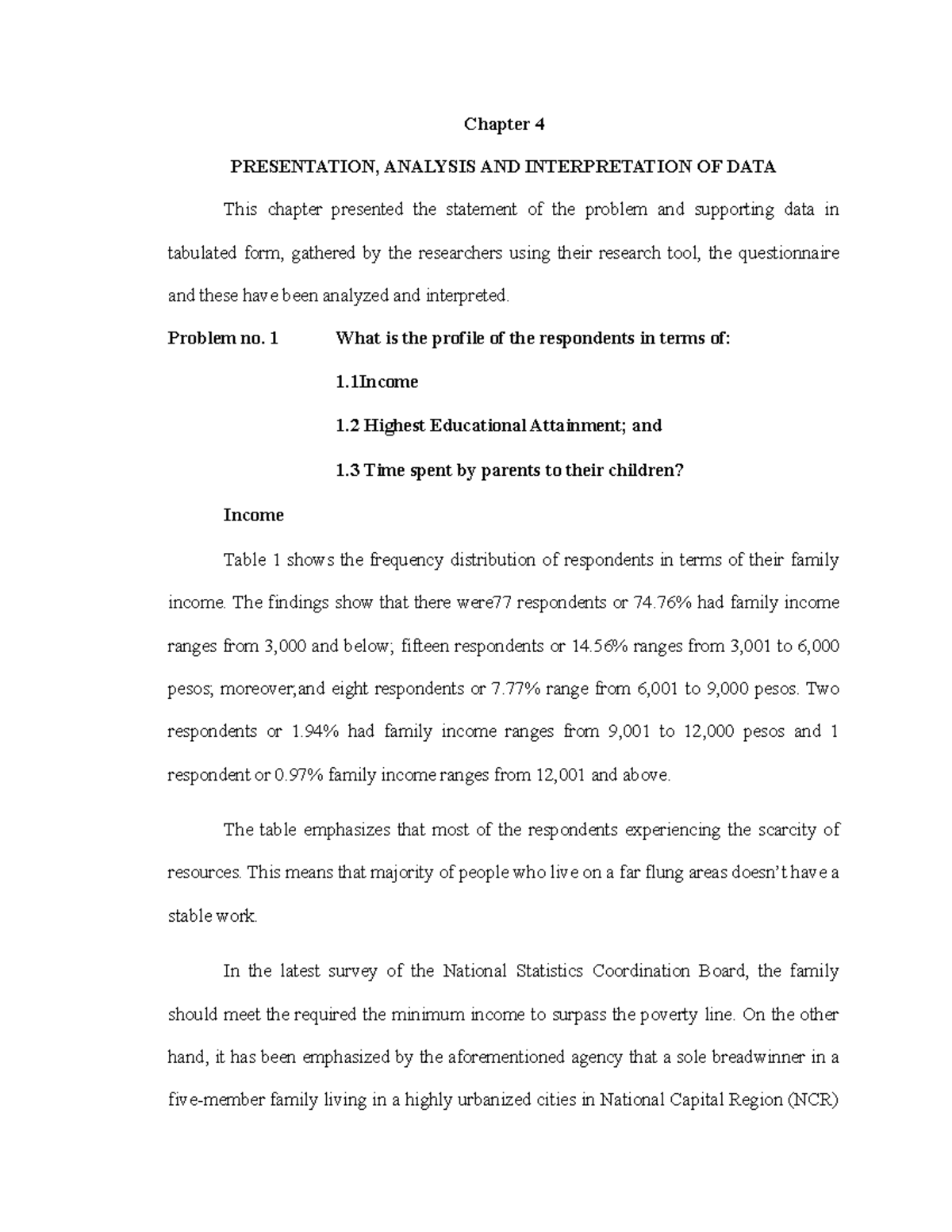 Chapter 4 - Research paper - Chapter 4 PRESENTATION, ANALYSIS AND ...
