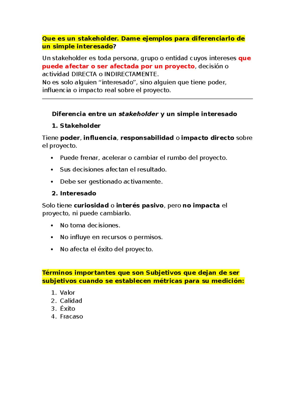 Apuntes sobre Stakeholders y Valor Ganado - UNTR - Studocu