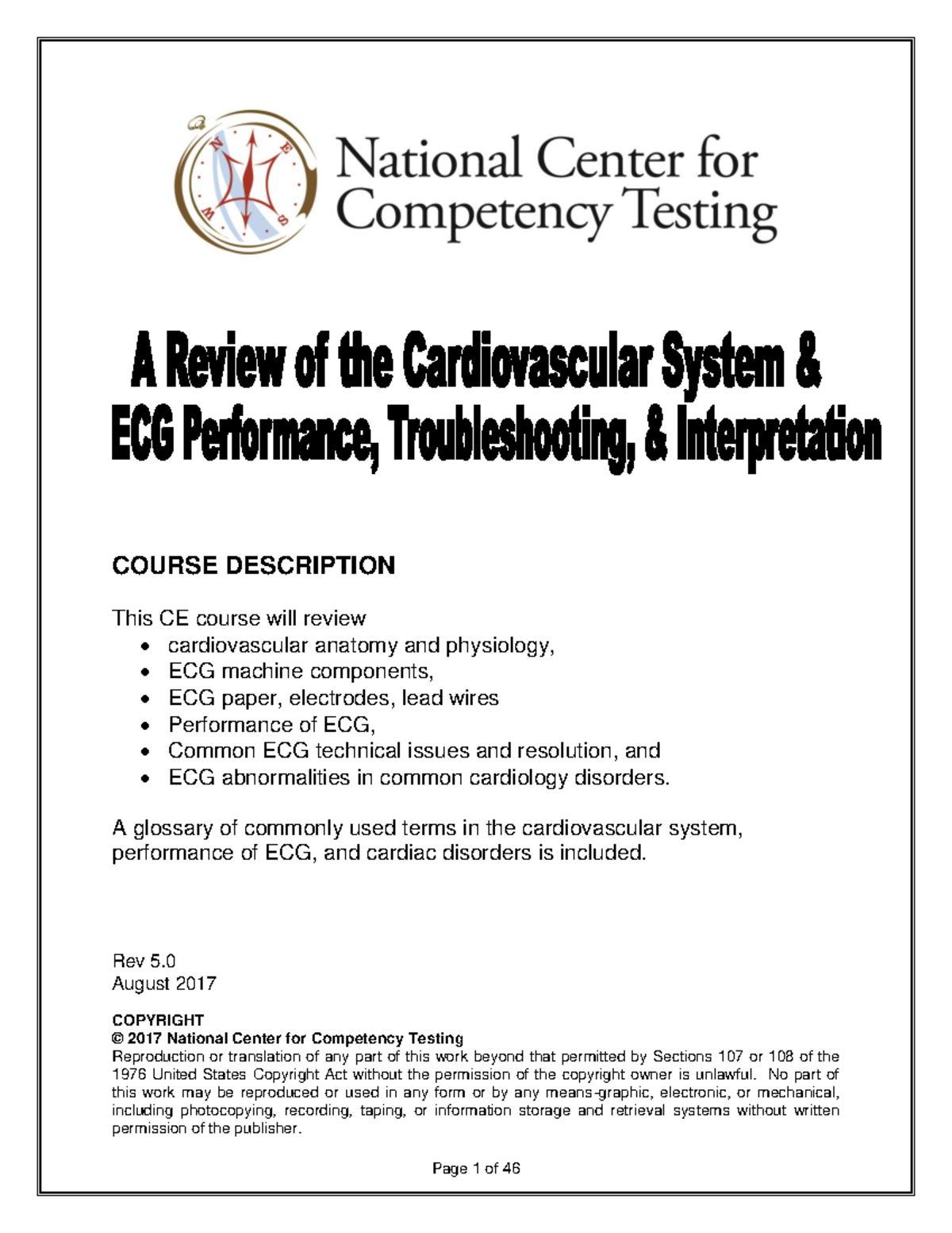 Course 1220909: Cardiovascular System & ECG Performance Review - Studocu