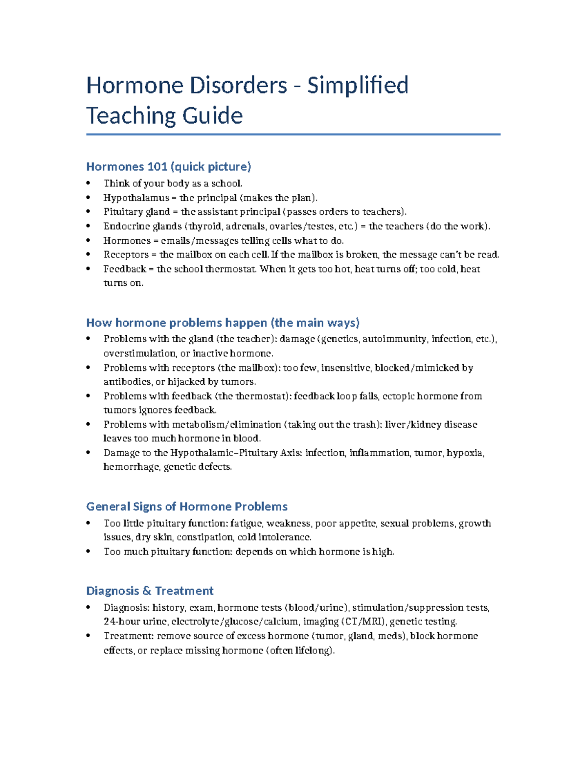 Hormone Disorders Simplified Teaching Guide (Hormones 101) - Studocu