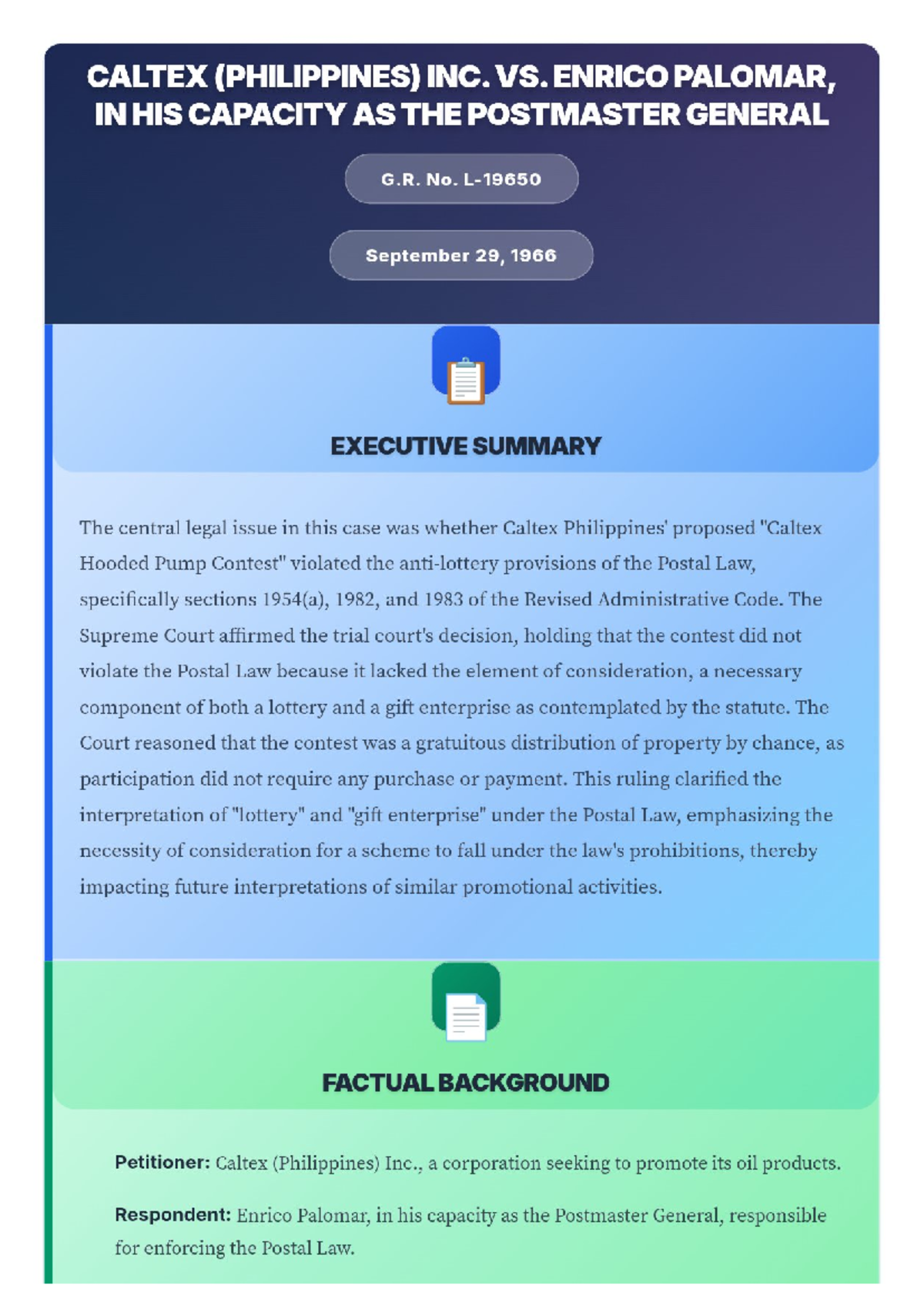 CALTEX (PHILIPPINES) INC. vs. ENRICO PALOMAR: G.R. No. L-19650 Case Brief - Studocu