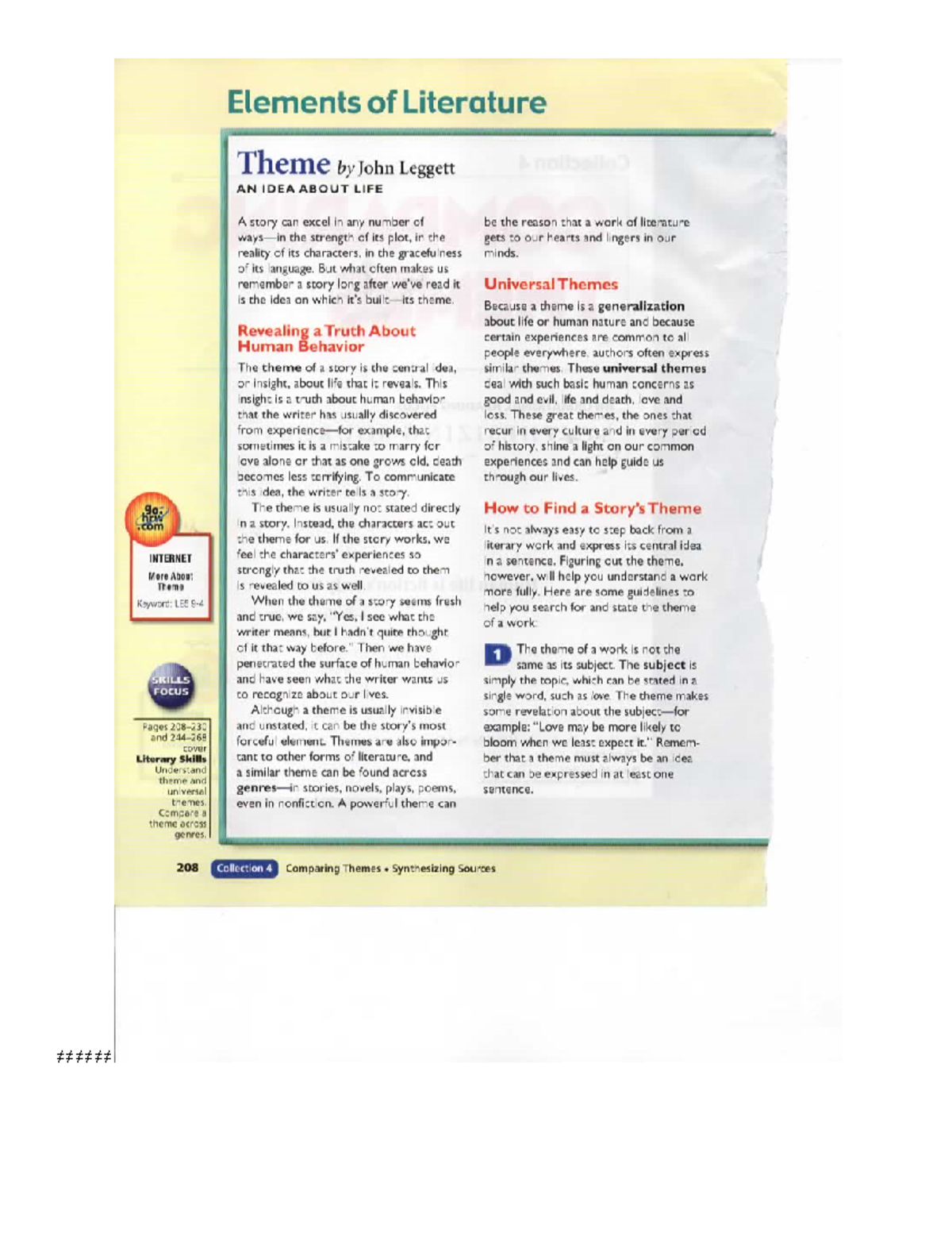 Murphy - Theme Textbook Notes - Elements of Literature Theme John ...