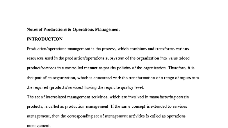 BBA 5th Sem Production & Operations Management Notes - Studocu