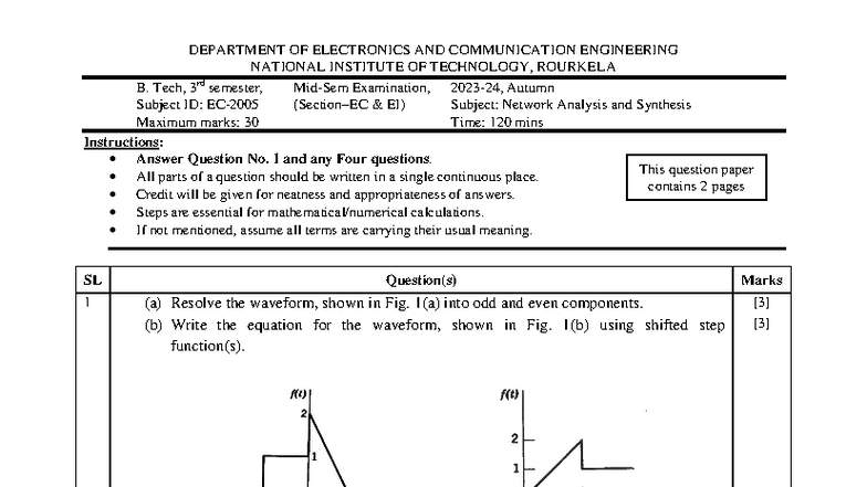 EC2005 - Network Analysis and Synthesis Exam Paper (Autumn) - Studocu