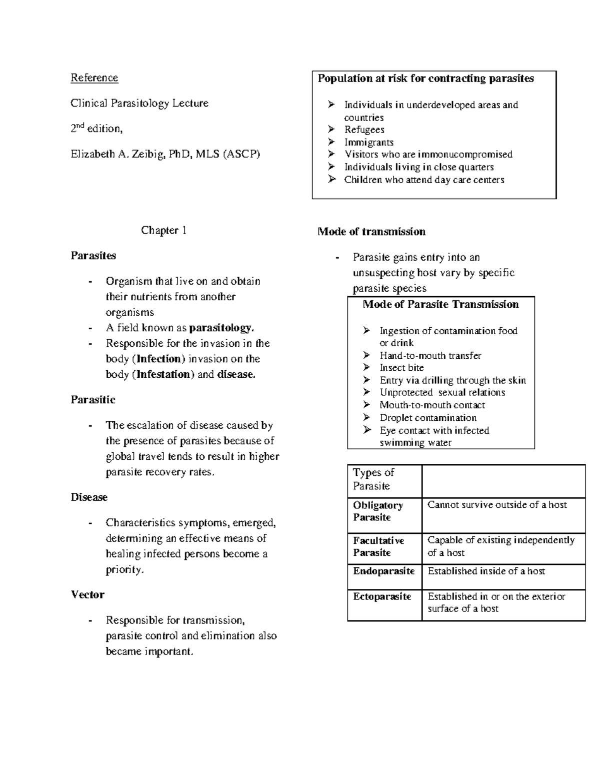 Clinical Parasitology Lecture Notes: Chapter 1 Overview of Parasites ...