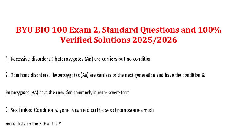 BYU BIO 100 Exam 2 Study Guide: Key Concepts and Solutions - Studocu
