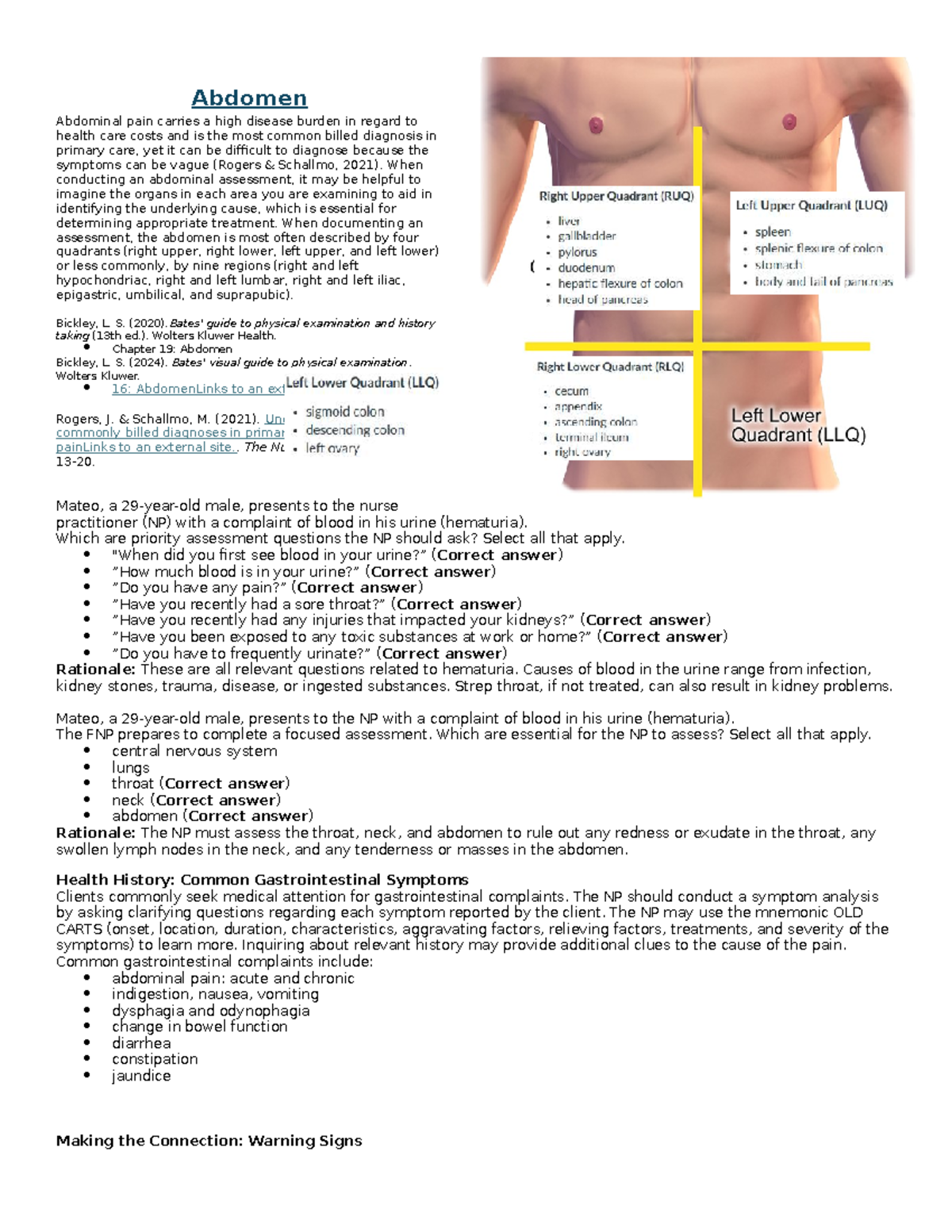 509 WK 5 - Comprehensive Guide to Abdominal Assessment and Pain - Studocu
