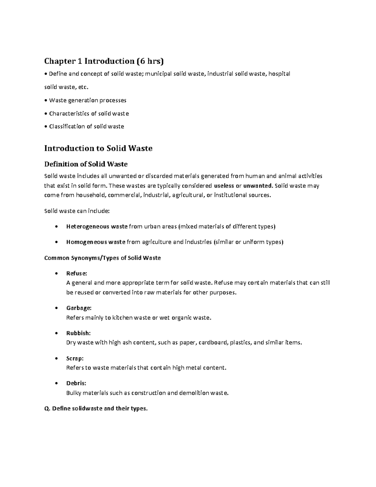 Chapter 1 & 2: Introduction to Solid Waste Management Concepts - Studocu