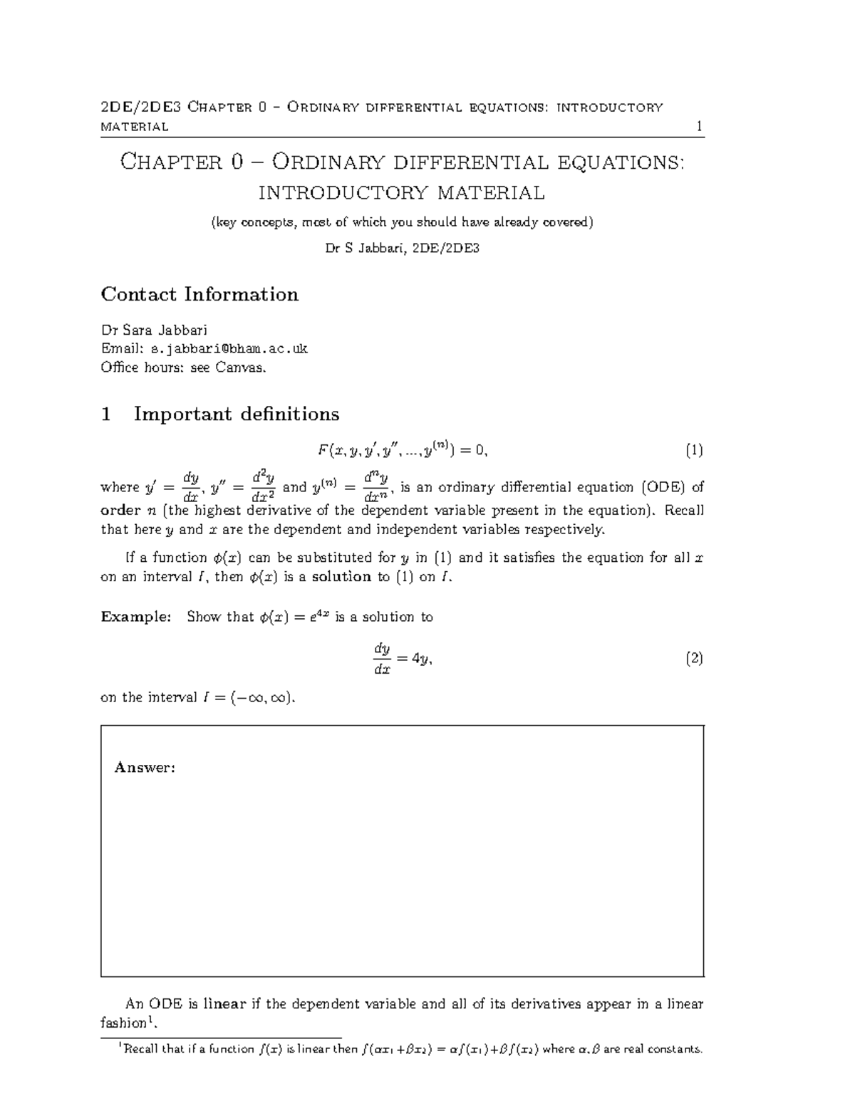 Chapter 0 ODEs: Introductory Material & Key Concepts - Studocu