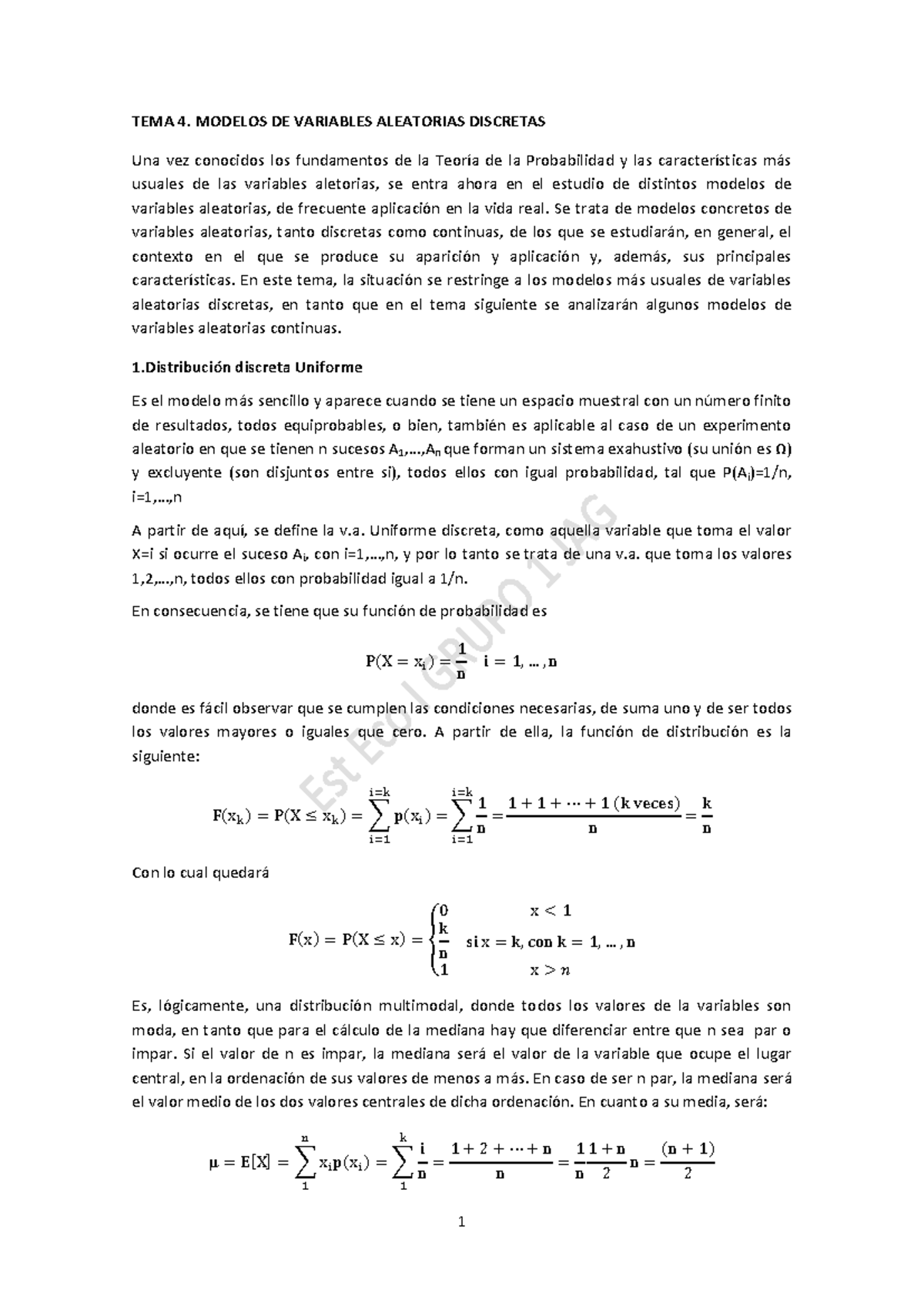 TEMA 4 - Tema 4 de estadística - TEMA 4. MODELOS DE VARIABLES ...