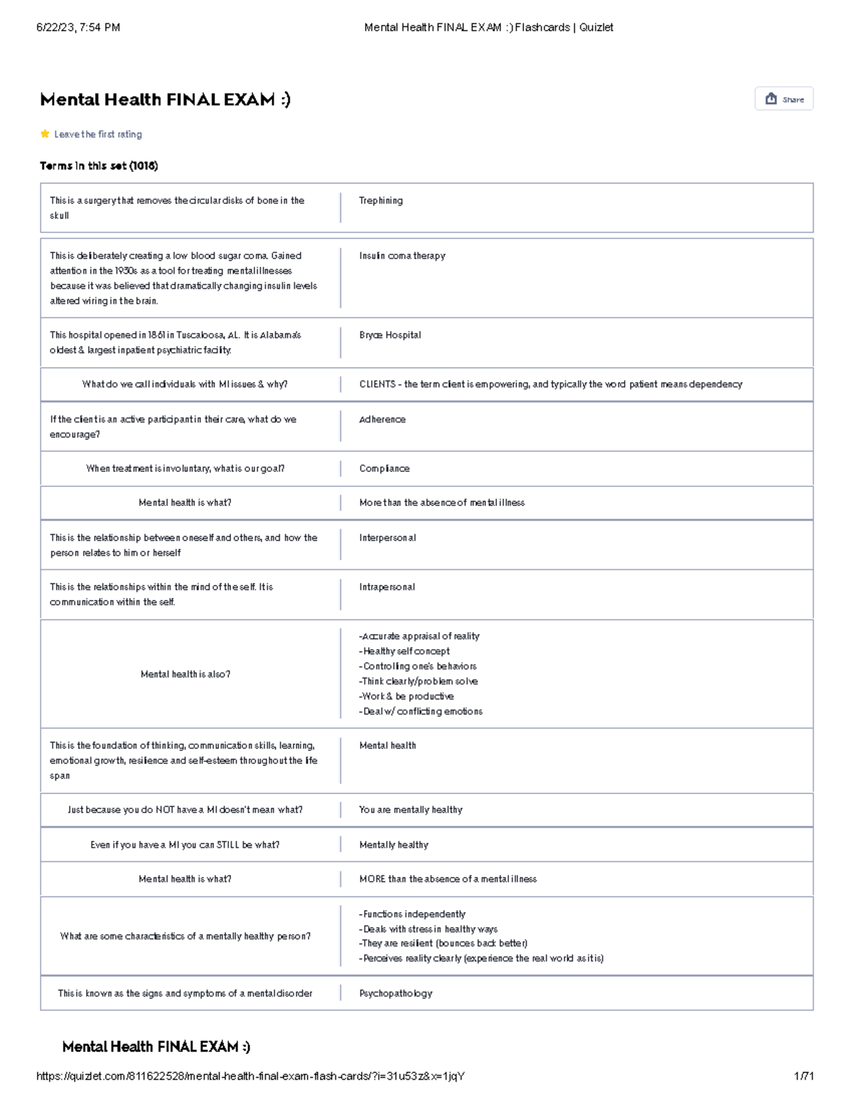 Mental Health PSY 101 Final EXAM Study Guide - Studocu