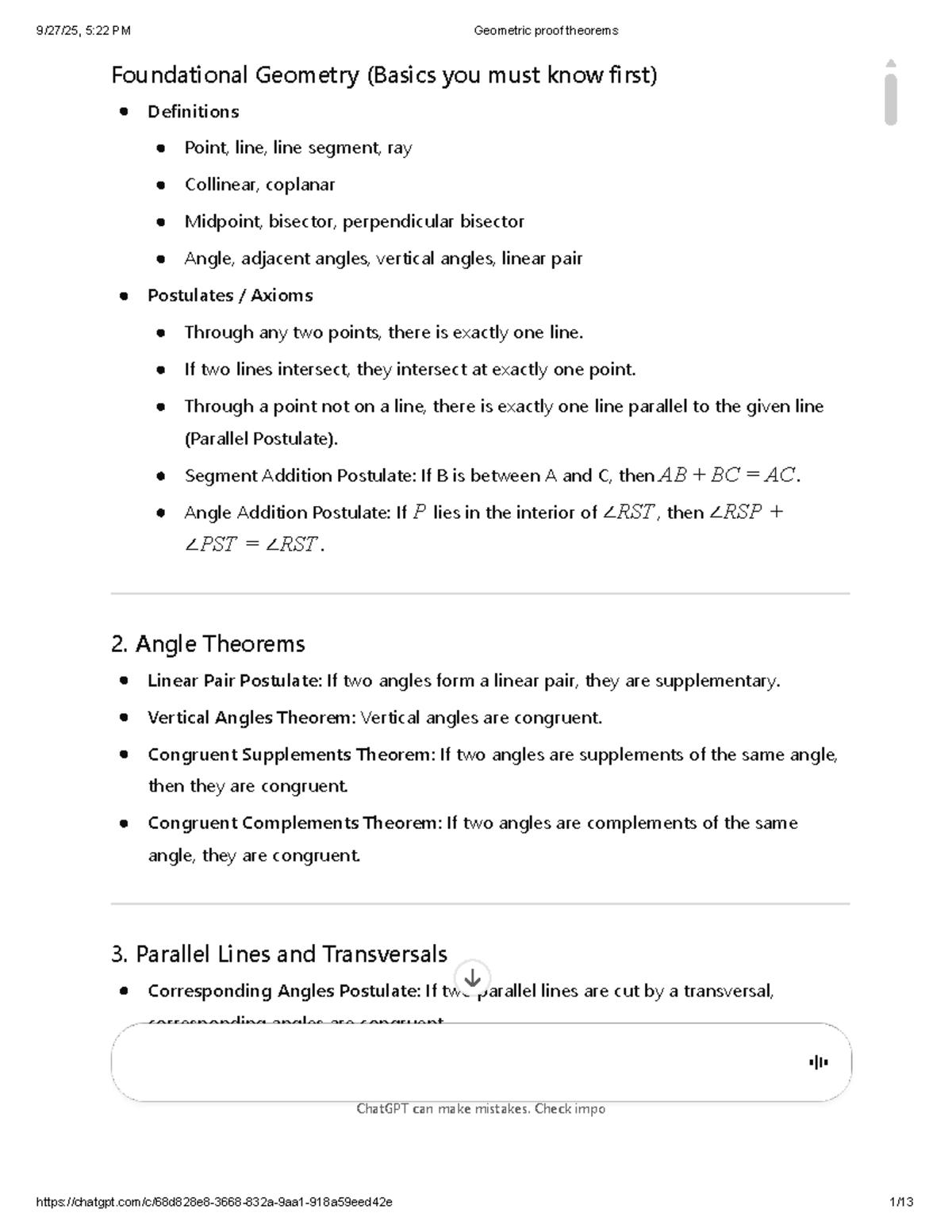 Foundational Geometry (Basics): Geometric Proof Theorems & Axioms - Studocu