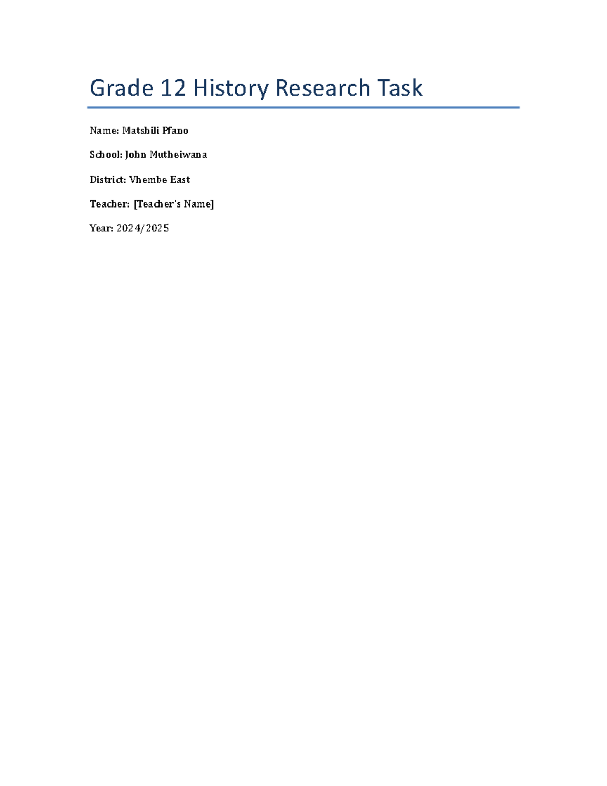 Grade 12 History Research Task: Legacy of Racism in South Africa - Studocu