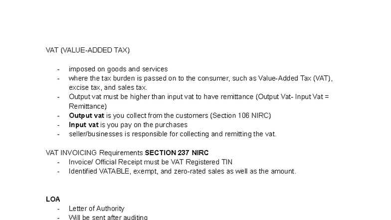 Business Taxation (VAT) Overview and Compliance Guidelines - Studocu