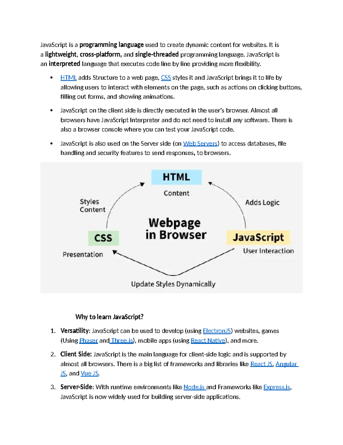 JavaScript Notes: Introduction to Dynamic Web Programming - Studocu