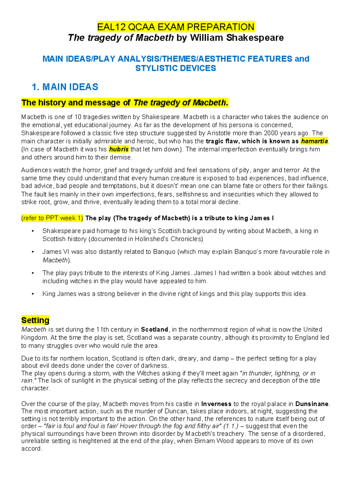 EAL12 QCAA EXAM Prep: Analysis of The Tragedy of Macbeth - Studocu