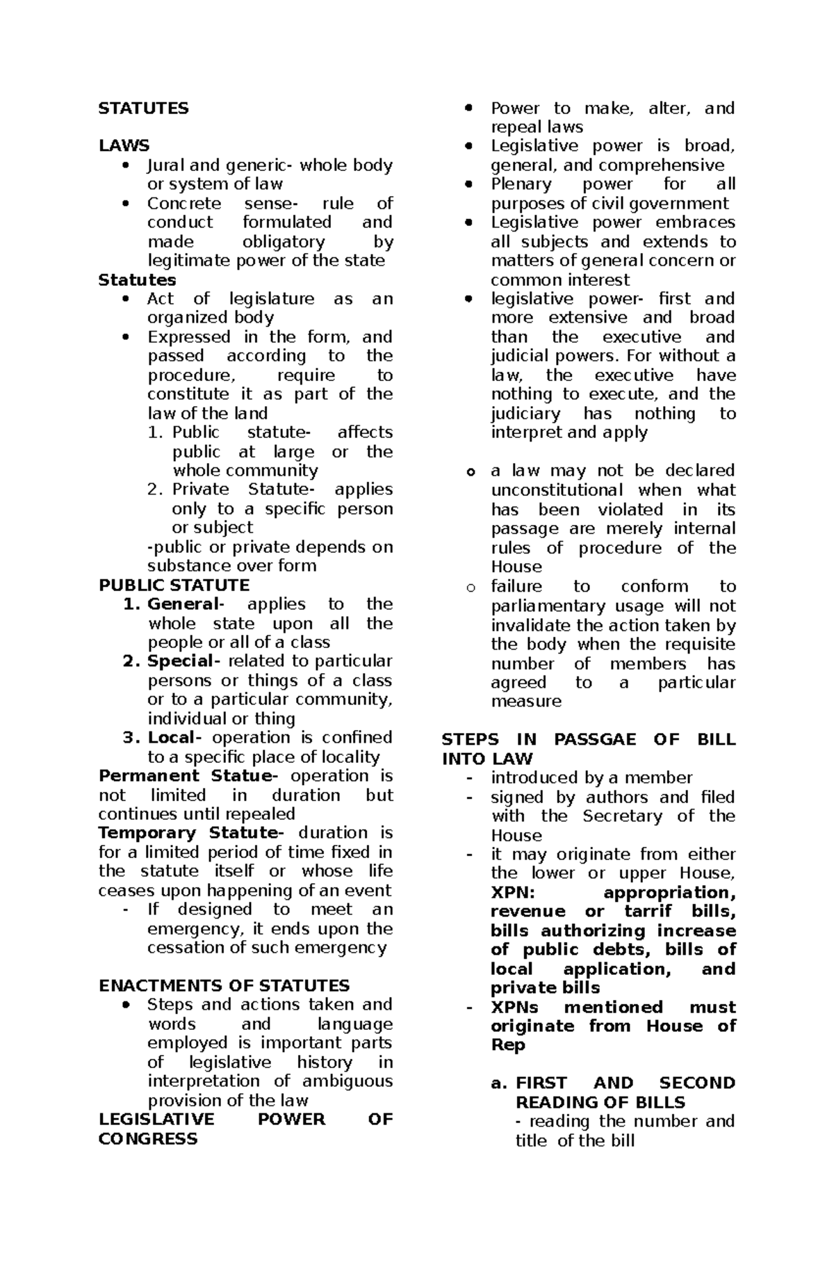 Statcon - STATUTES LAWS Jural and generic- whole body or system of law ...
