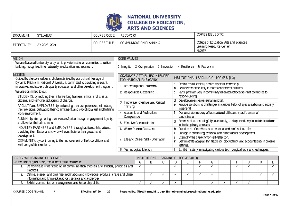 Abcom 17X Communication Planning - DOCUMENT: SYLLABUS COURSE CODE ...