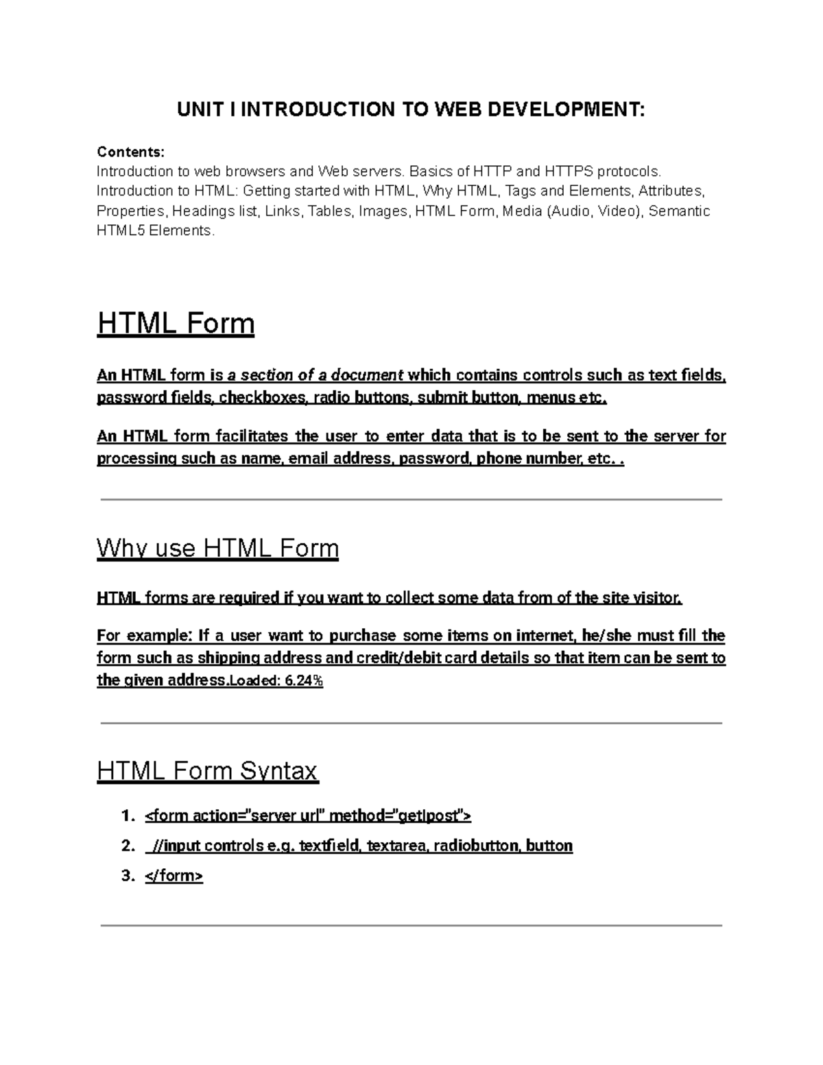 HTML PCU - Unit I: Introduction to Web Development and HTML Forms - Studocu