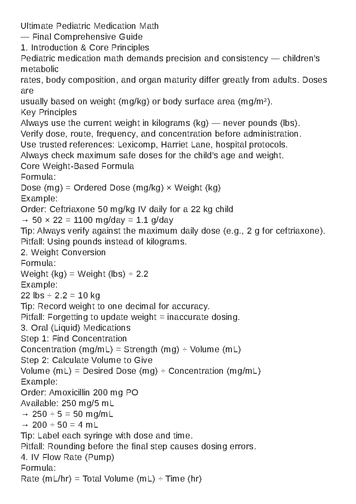 Pediatric Medication Math Final Exam Comprehensive Guide - Studocu
