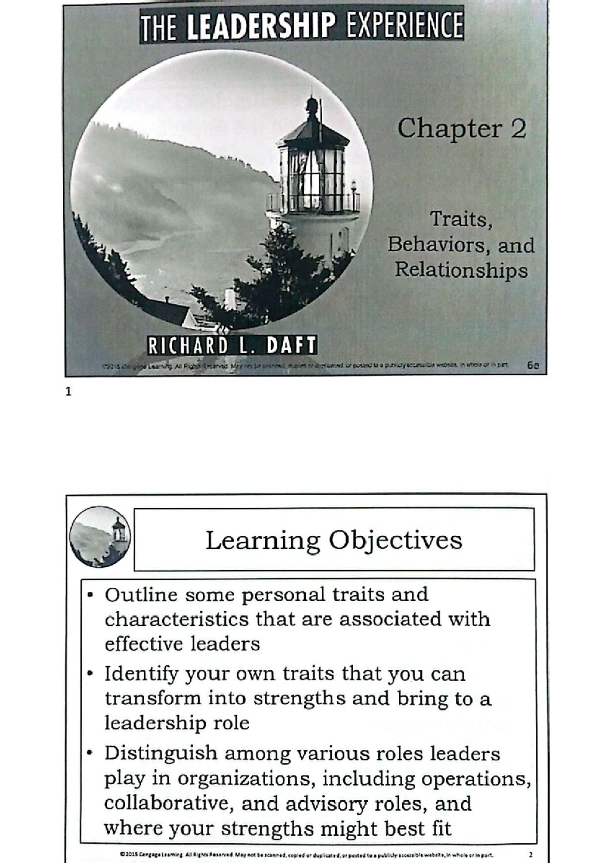 LEADERSHIP EXPERIENCE Chapter 2: Traits, Behaviors, and Relationships ...