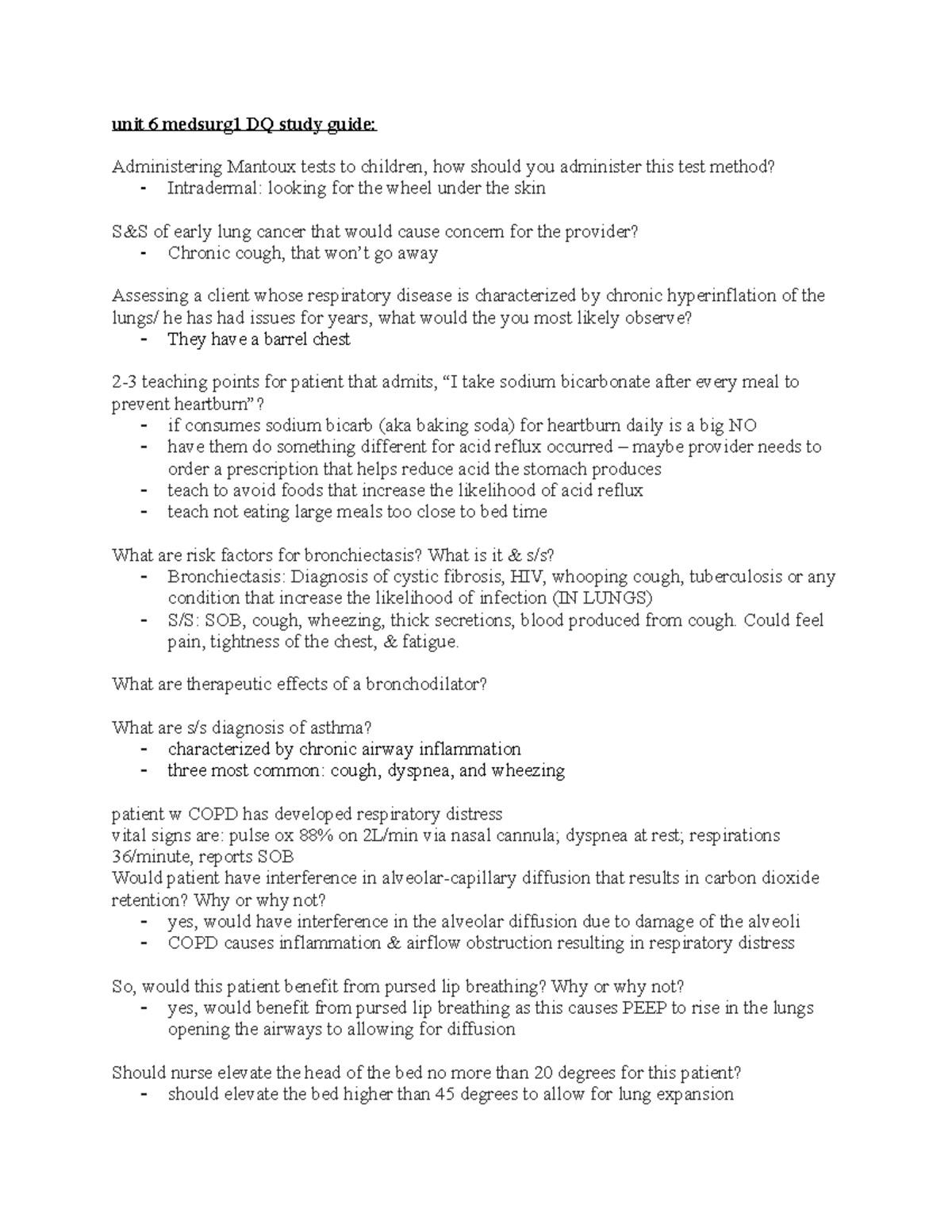 Unit 6 Medsurg1 DQ Study Guide - Studocu