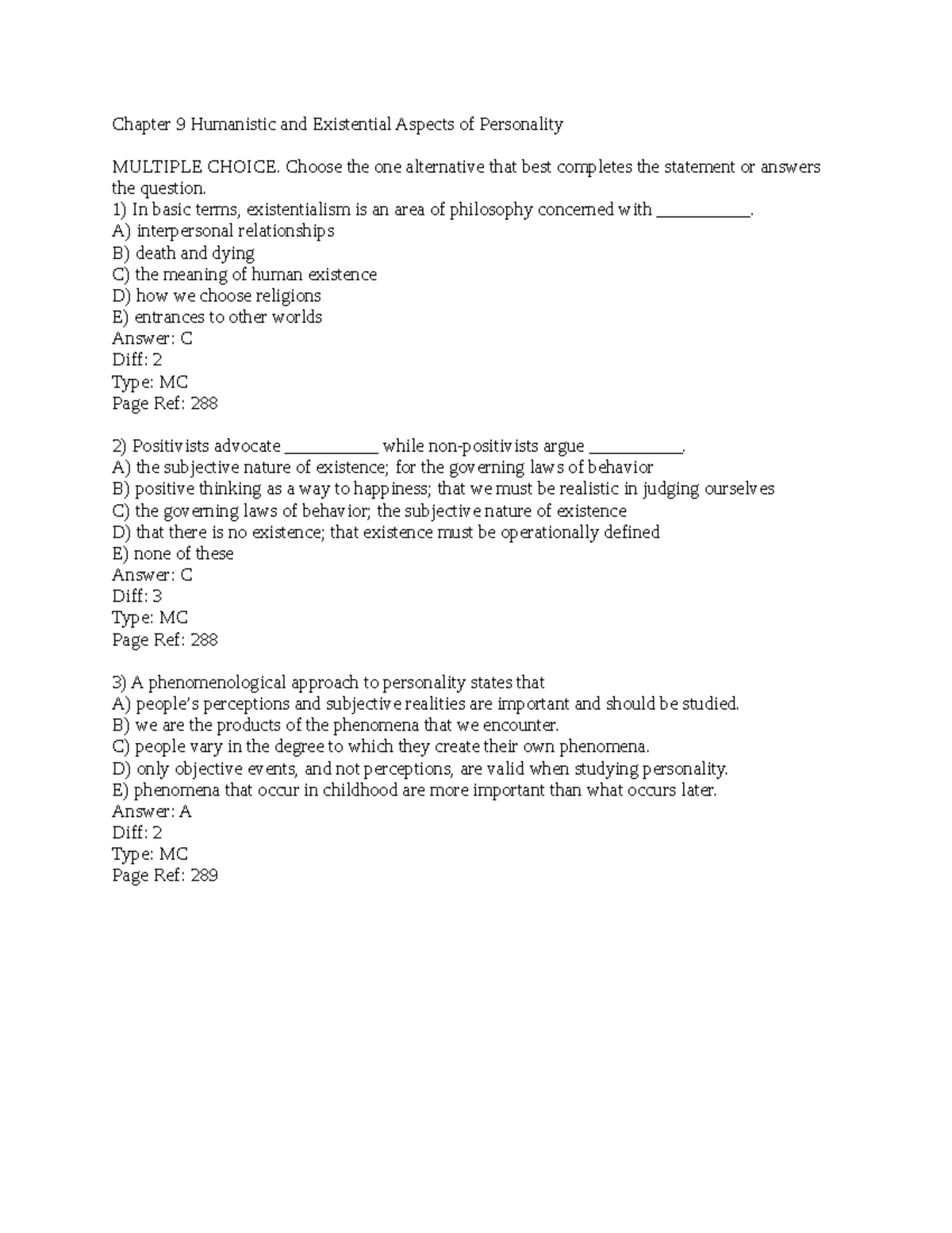 Chapt 9 Psych - Humanistic & Existential Personality Aspects Test - Studocu