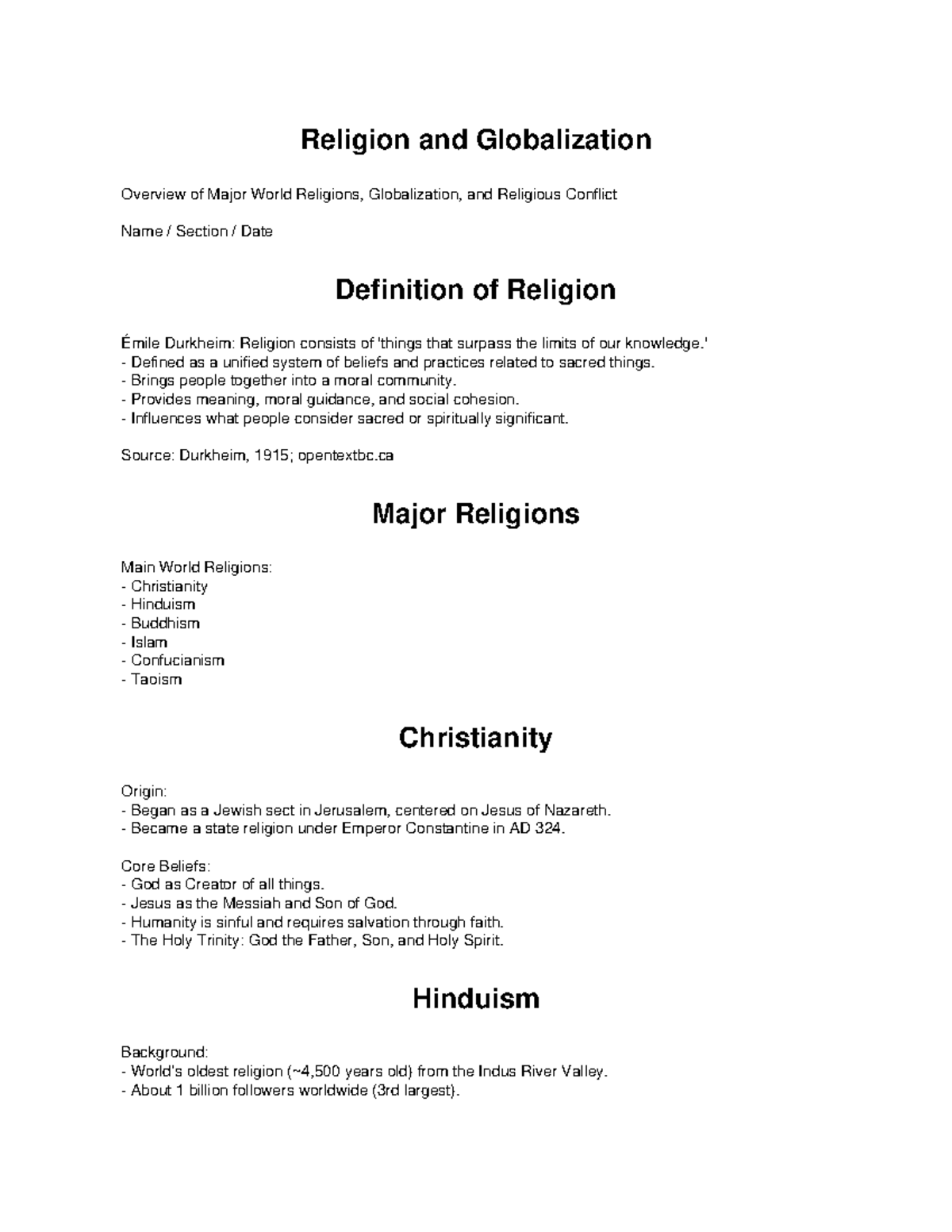 REL 101: Overview of Major World Religions & Globalization Effects ...