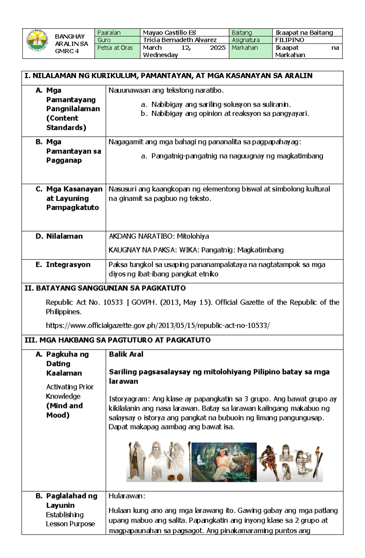 CO-filipino - Class observation - BANGHAY ARALIN SA GMRC 4 Paaralan ...