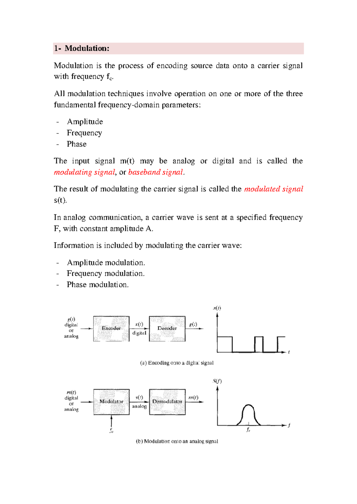 6- Modulation & Encoding - Part 1 - 1 - Modulation: Modulation is the ...