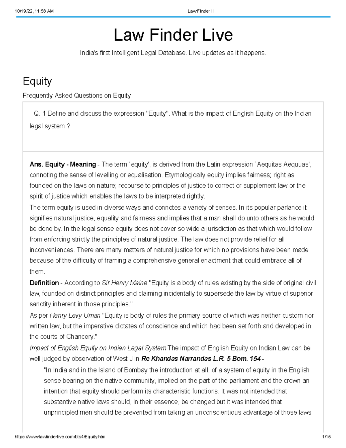 Equity 1 - Sample Questions and Discussions on Legal Principles - Studocu