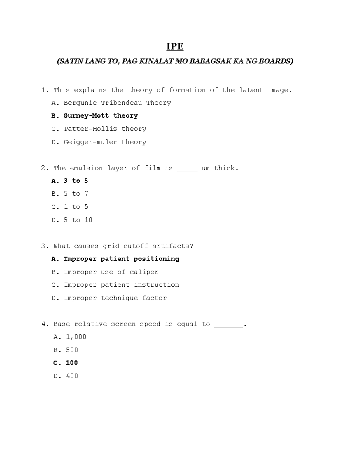 IPE Board Exam Q&A Answer Key - Studocu