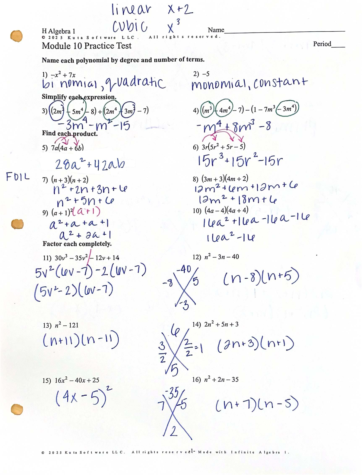 Key H Alg 1 Module 10 practice test and solutions - Studocu