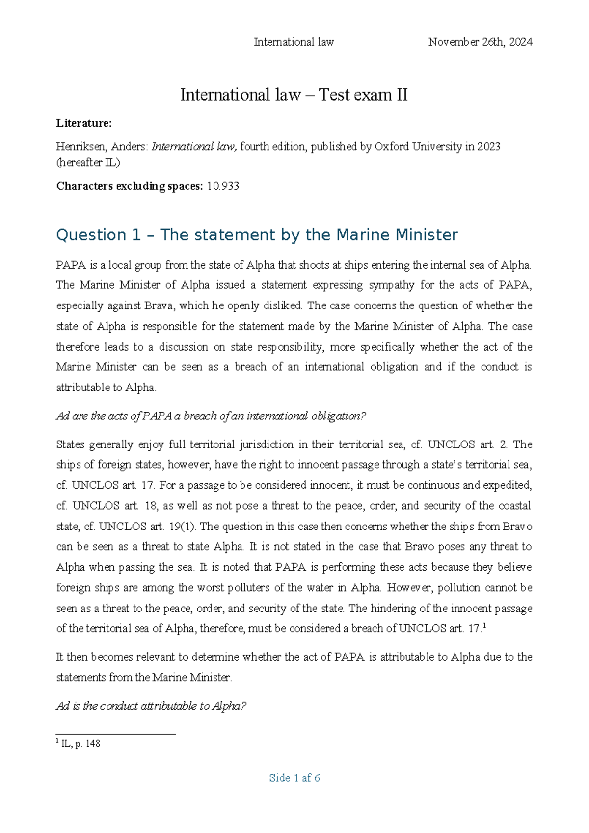 International law - test exam II - International law – Test exam II ...