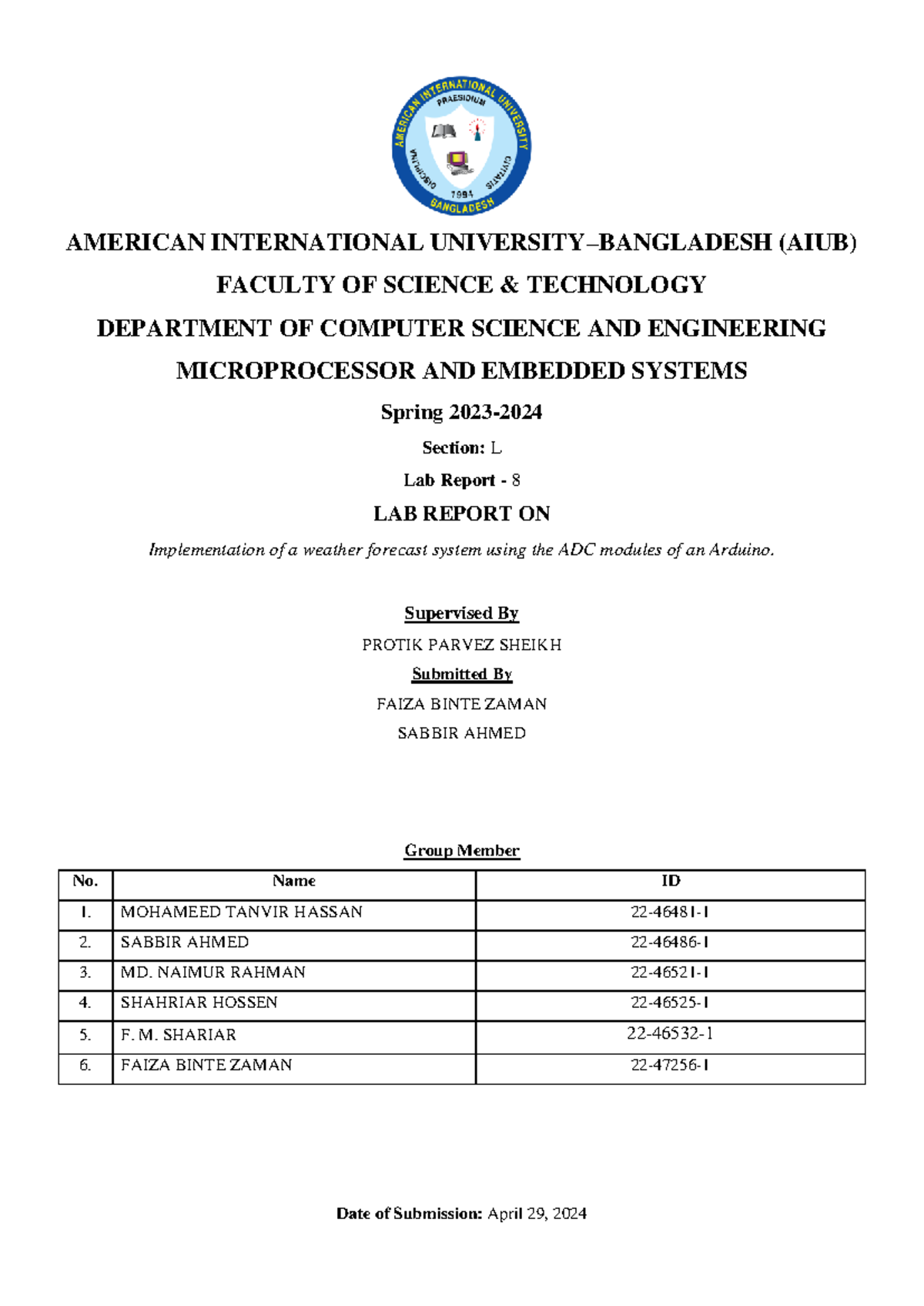 Lab Report 8 - Weather Forecast System Using ADC on Arduino - Studocu