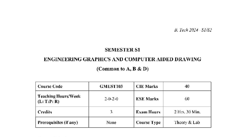 B. Tech 2024 Engineering Graphics & CAD (GMEST103) S1 Notes - Studocu