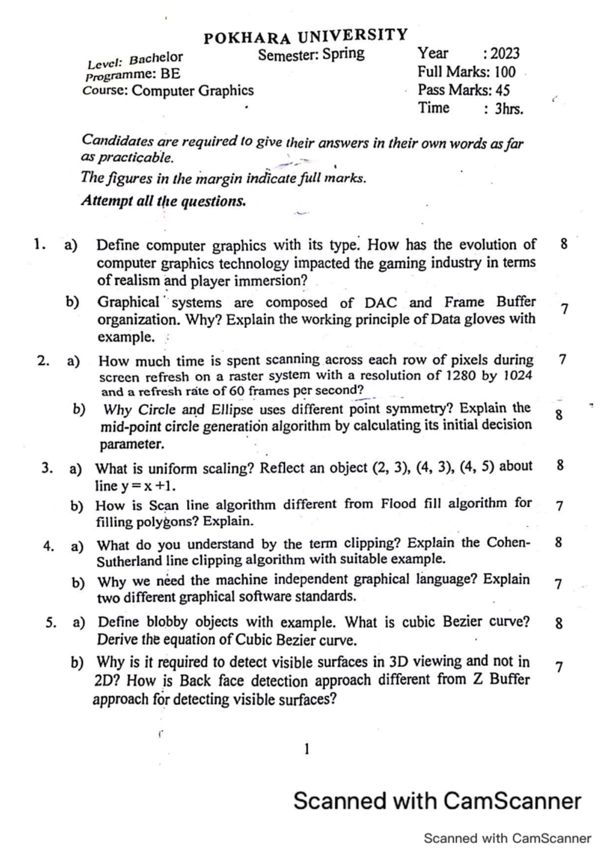 Computer Graphics Old Exam Questions Compilation (BE CS) - Studocu