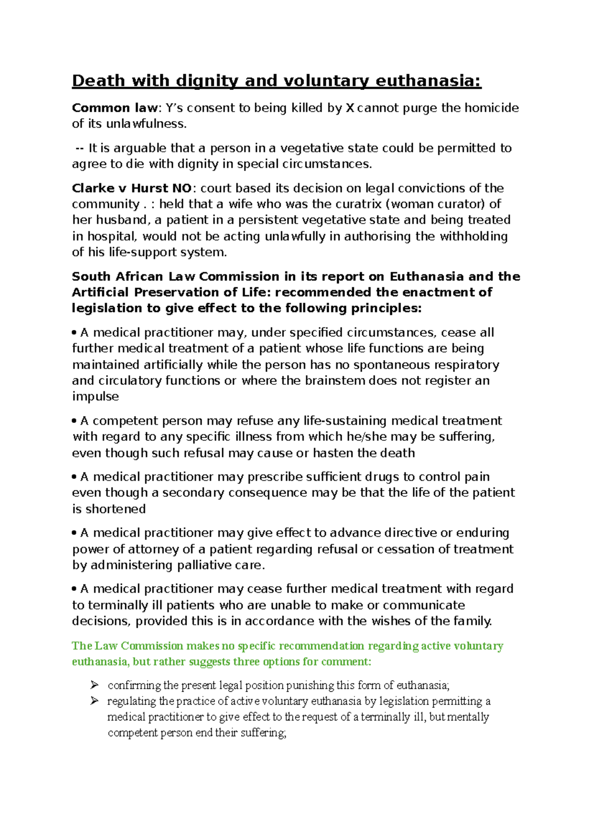 Death with Dignity & Voluntary Euthanasia: Legal Perspectives - Studocu
