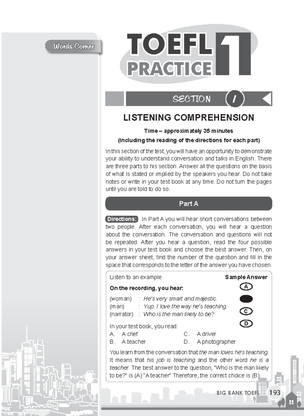 TOEFL Listening Comprehension Practice Test: Section I Notes - Studocu