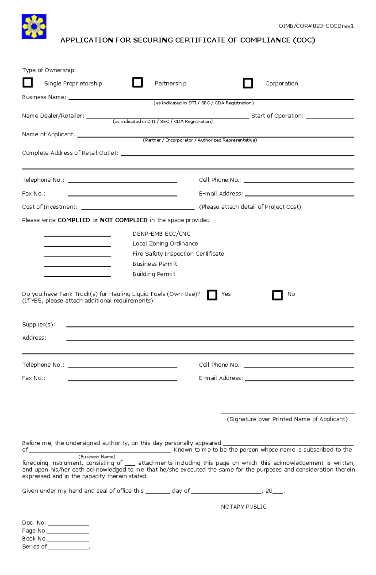546607535-Application for Certificate of Compliance Form - Studocu