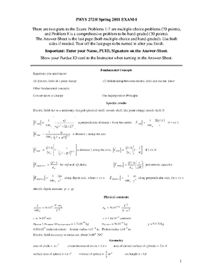 PHYS 272 Exam 2 Book Notes - za Me not onequationsheet HAPTER 17 ...
