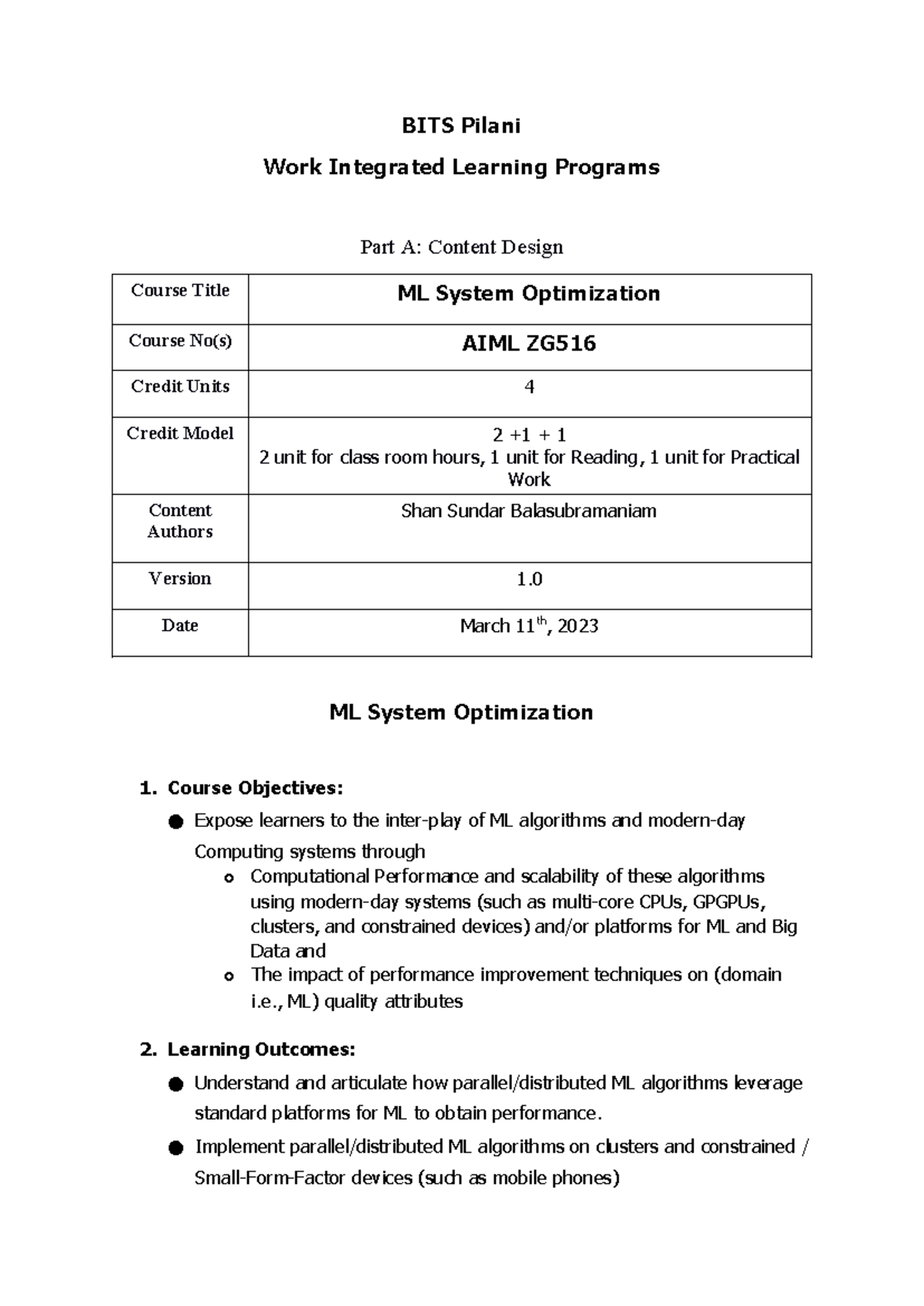 ML System Optimization Handout - AIML ZG516 (2023) - Studocu