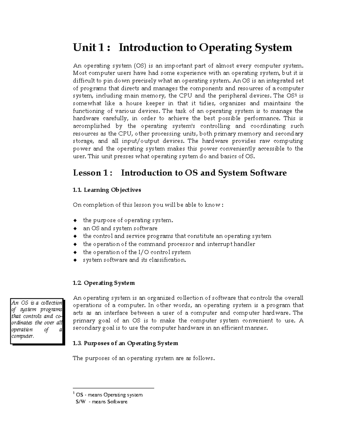 Unit 01: Intro to Operating Systems - Concepts & Functions - Studocu