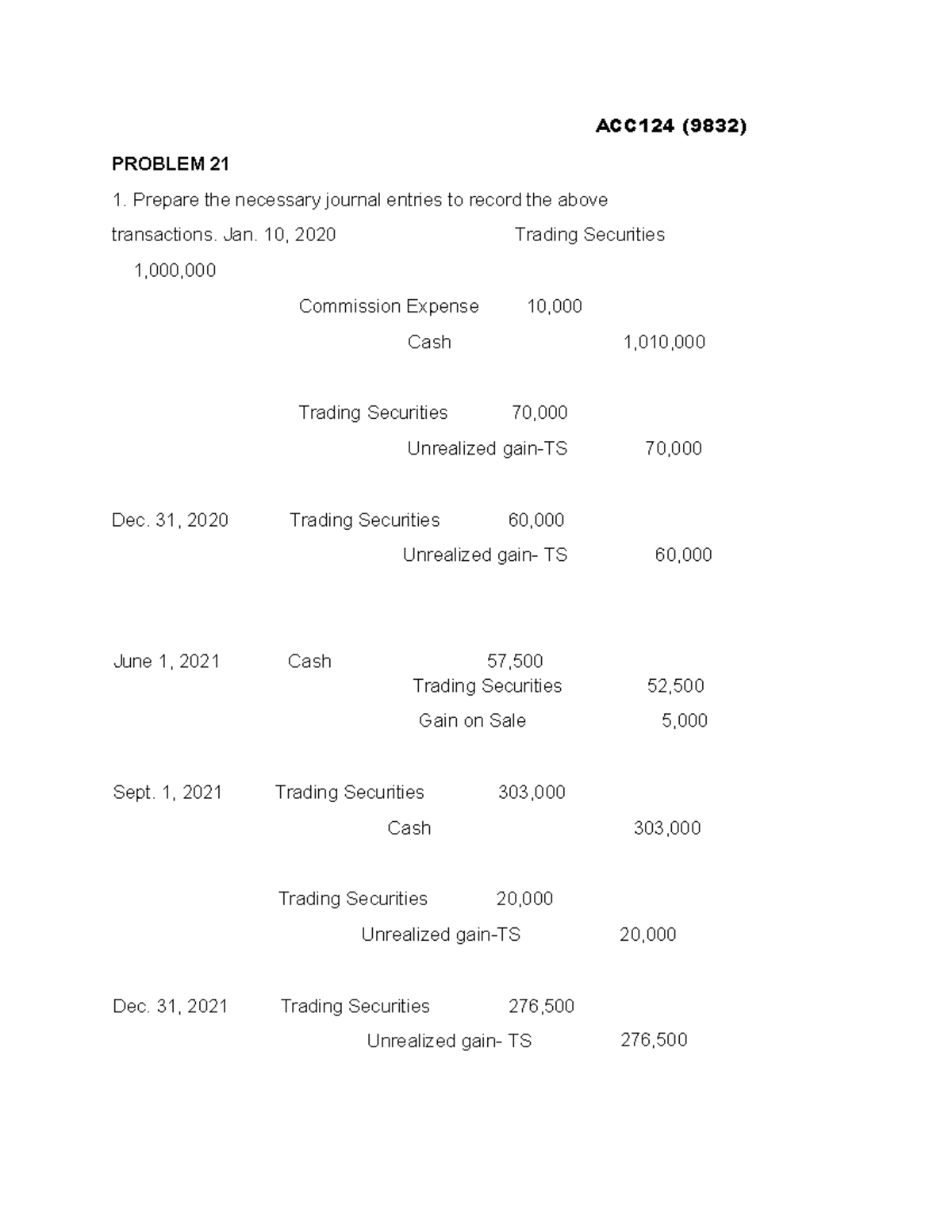 SIM activities Problem 21 27 - ACC124 (9832) 1. Prepare the necessary ...