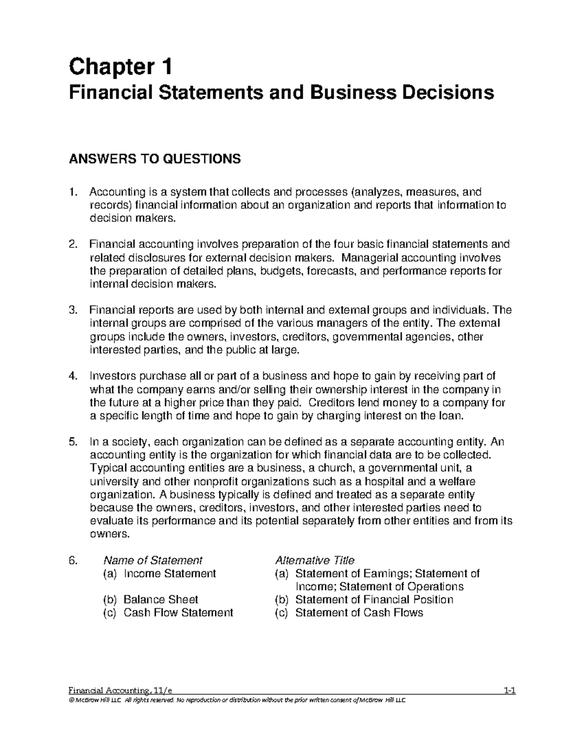 Financial Accounting 11/e: Chapter 1 Solutions Explained - Studocu
