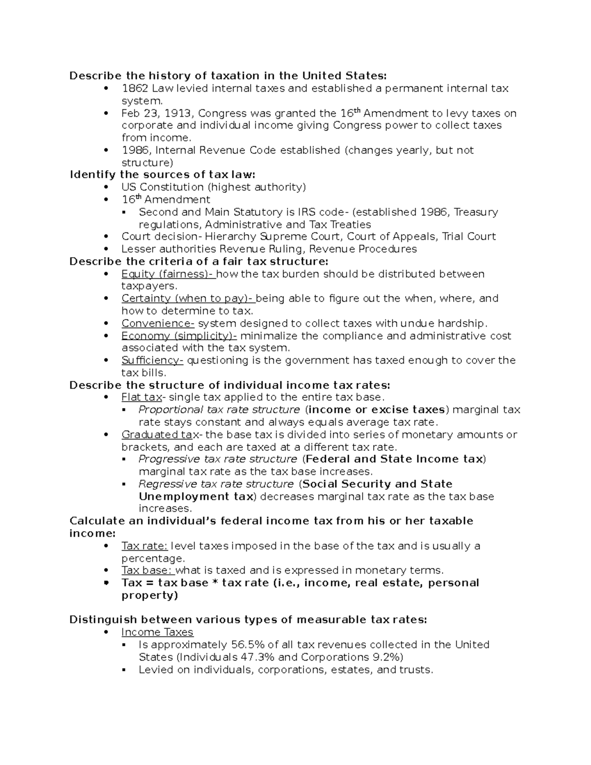 Taxation Study Guide: Principles, Structures, and Calculations - Studocu
